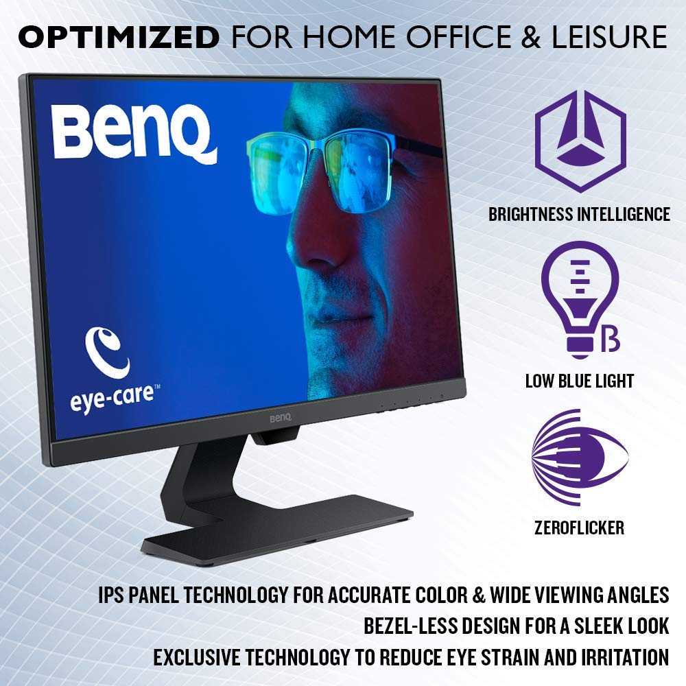 BenQ 24 Inch IPS Monitor | 1080P GW2480 with AmazonBasics Single Computer Monitor Stand β Height Adjustable Desk Arm Mount, Steel Bundle, Blue, 24-inch (IPS)
