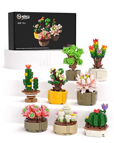 Nifeliz Succulents Plant Decor Building Kit, Colorful Succulents Plant Display Set Unique Flower Decor Ideas, Creative Building Project for Adults (604 PCS)