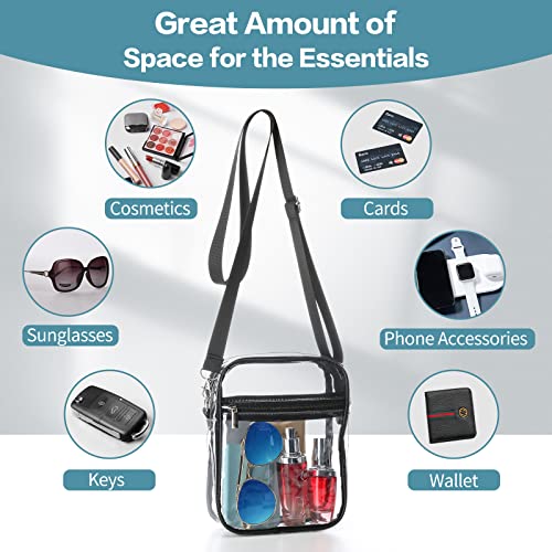 HAOGUAGUA Clear Crossbody Purse Bag, Stadium Approved with Front Pocket for Concerts, Festivals Sports (Black)