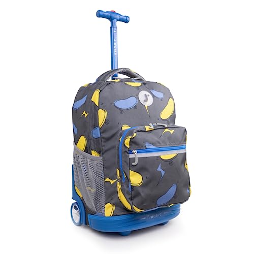 J World New York Sunrise Kids Rolling Backpack for Girls Boys Teen. Roller Bookbag with Wheels, Lightboard, 18"