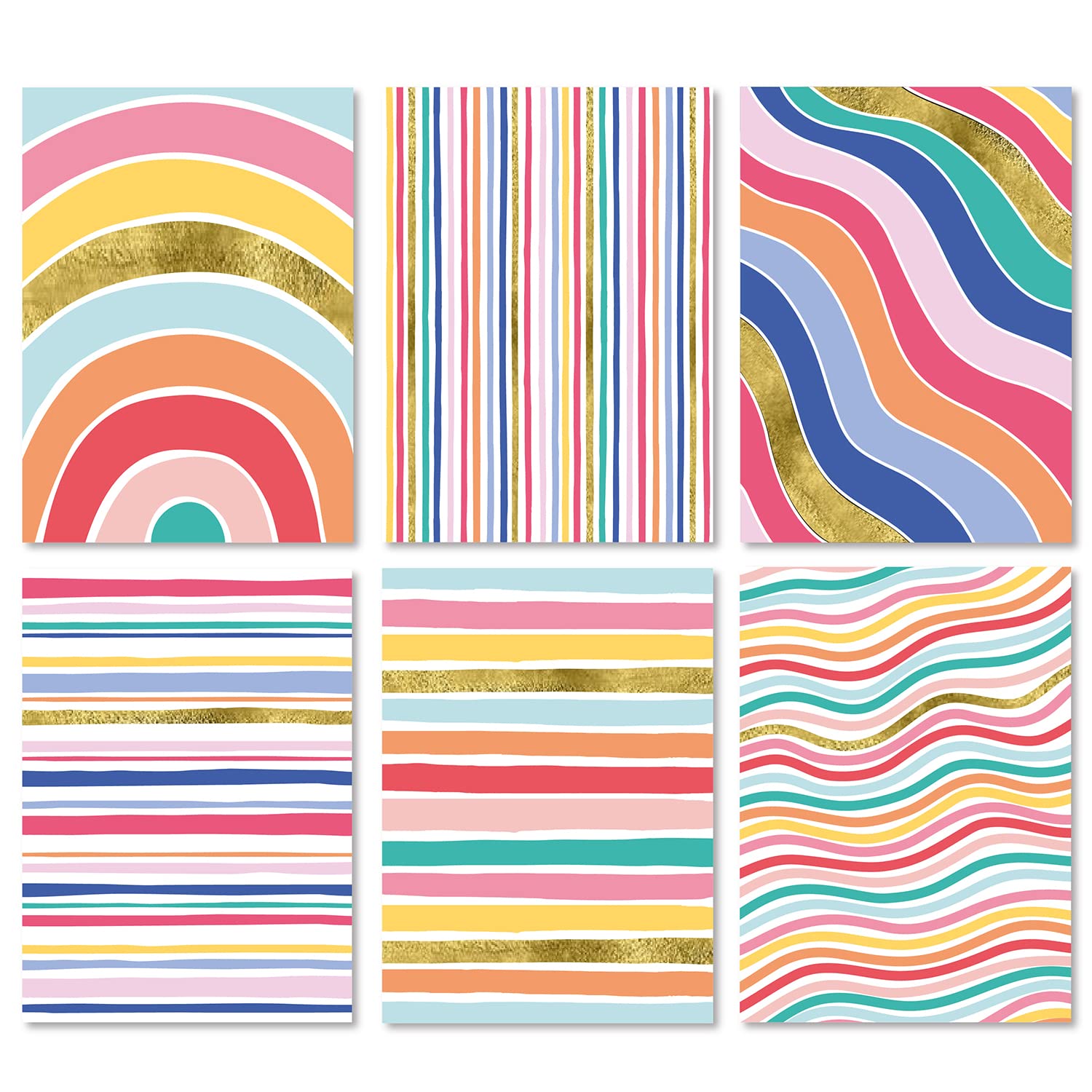 Blank Cards with Envelopes - 24 Striped Gold Foil Blank Note Cards with Envelopes – 6 Assorted Cards for All Occasions! Blank Notecards Stationary Set for Personalized Greeting Cards-4x5.5"