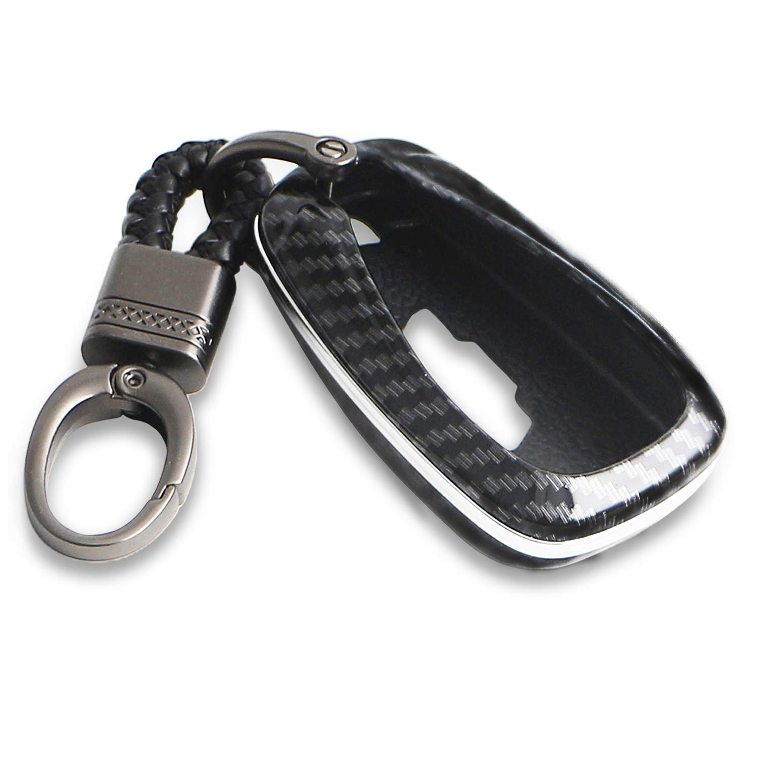 Black Glossy Carbon Fiber Key Fob Shell 3 4 5 Button Key Cover Case Keychain Compatible with Chevrolet Chevy Camaro Malibu Cruze Spark Volt 2016 2017 2018