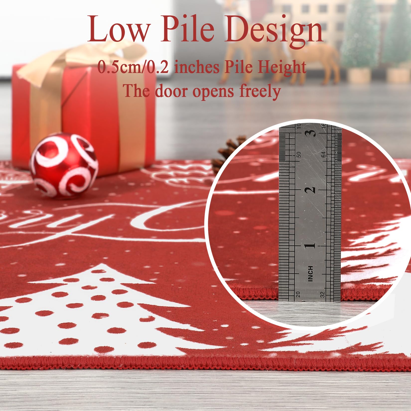 CAREMEE Christmas Rug Runner Rug 2x6 Washable Rug Non Slip Kitchen Rugs Bedroom Decor Soft Throw Rugs Stain Resistant Carpet for Bedroom Laundry Hallway Runner Red 2'x6'