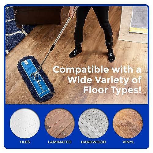Nine Forty 36-Inch Premium Nylon Dust Mop Replacement Head - Heavy Duty Mop Head Refill for Industrial, Commercial, and Residential Cleaning - Dry Floor Duster for Hardwood Surfaces - Blue (2-Pack)