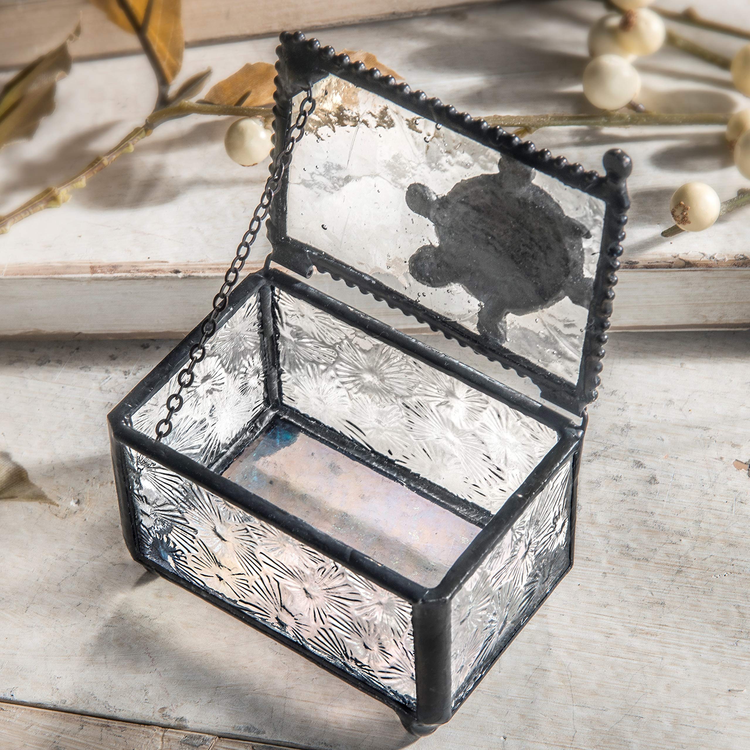J Devlin Sea Turtle Trinket Glass Jewelry Box 331