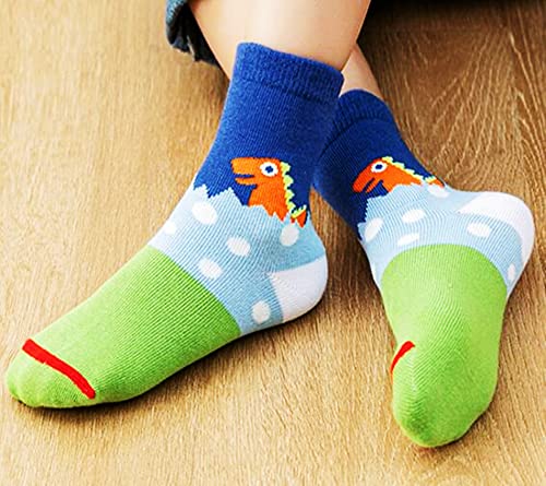 Cczmfeas Kids Boys Cartoon Dinosaurs Pattern Sport Socks 10 Pairs (4-7 Years, Dinosaurs-Gray)