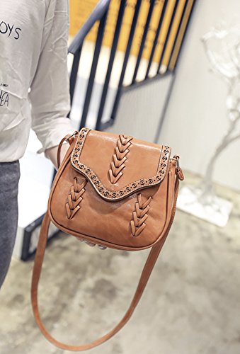 QZUnique Women's PU Crossbody Shoulder Sanddle Bag Flap Messenger Bag with Lacing Brown