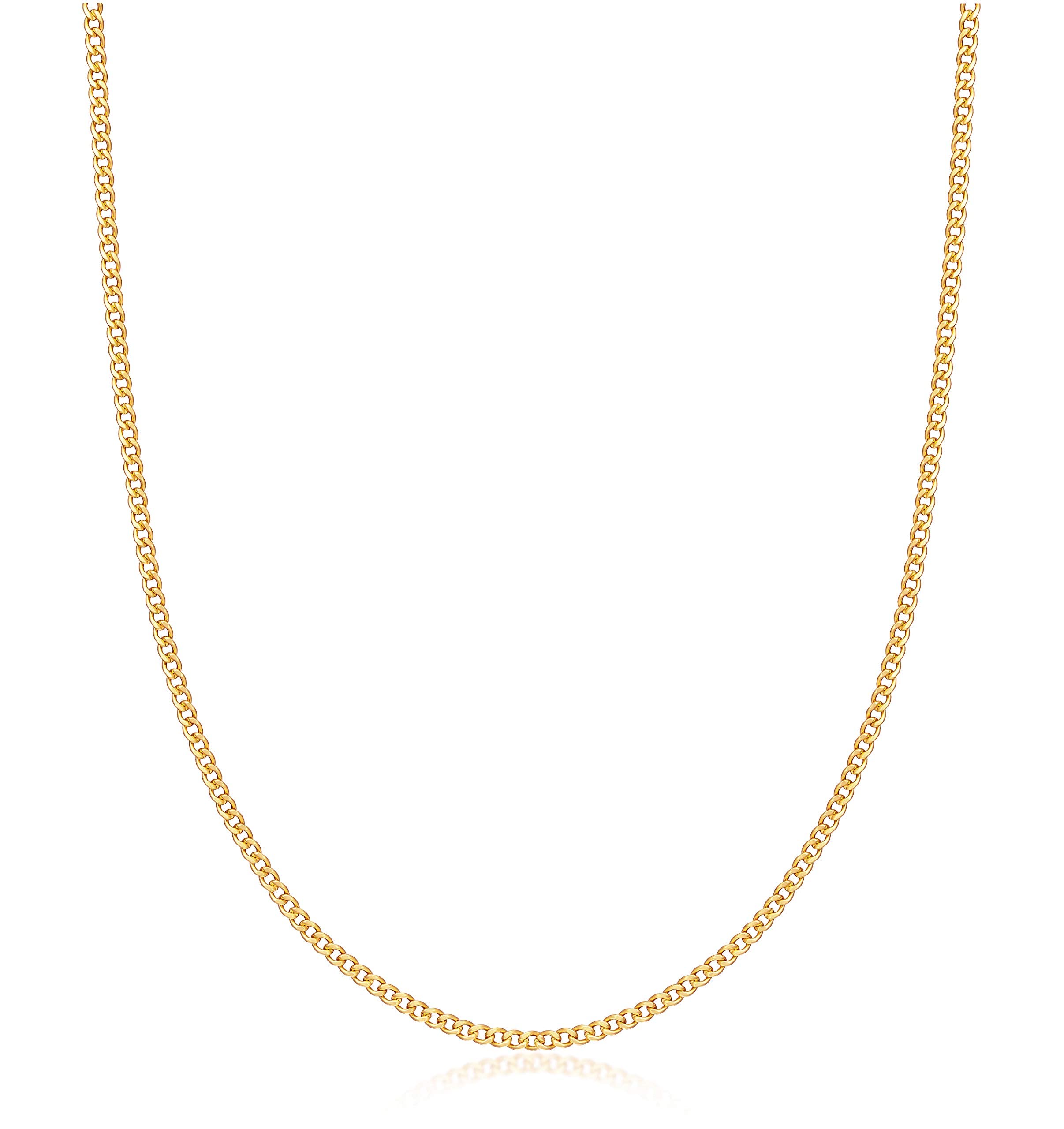 Barzel 18K Gold Plated Curb/Cuban Link Gold Chain Necklace 2MM, 3MM, 4MM, 5MM For Women or Men - Made In Brazil (24 Inches, 2MM Gold)