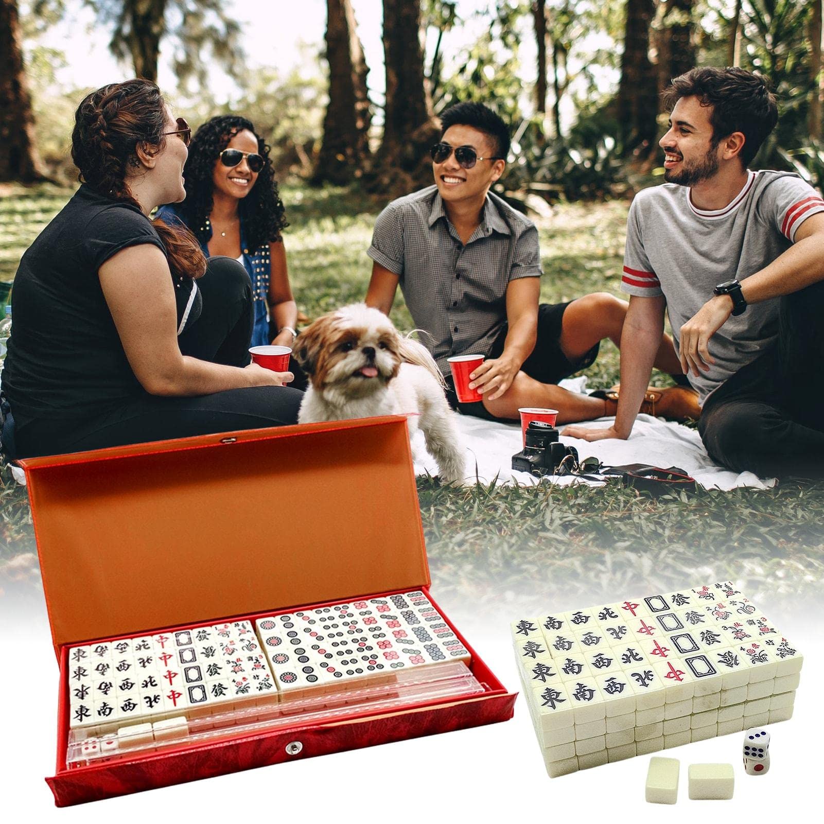 Bavokon Professional Chinese Mahjong Set,Mah Jong Set with Portable Long Mahjong Box,144 Numbered Melamine Large Size Tile with Carrying Travel Case,Complete Mahjong Game Set for Home Entertainment