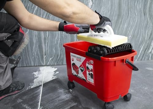 RUBICLEAN Triple SuperPro Grout Bucket System – Lightweight, Durable Washboy with 3 Spiral Rollers, 5.3 gal Capacity, Wheels, and Carry Handle – Ideal for Tile Installation and Cleaning