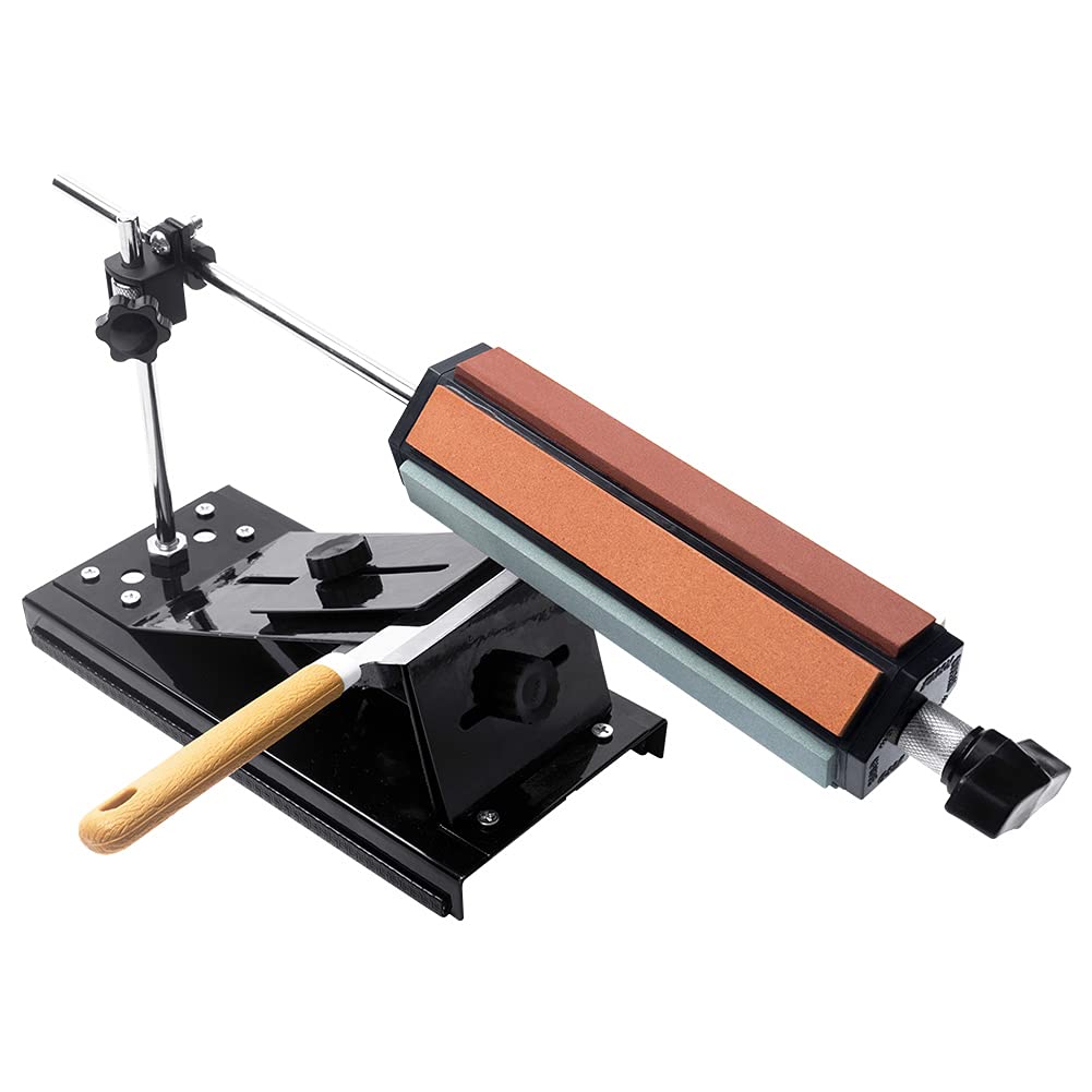 BUDDE Professional Kitchen Knife Sharpener System with 6 Whetstones, 180° Rotation Flip Design, Fixed-Angle Stainless Steel Professional Chef Knife Sharpening Kit Blades Fine Grinding Polishing Tool