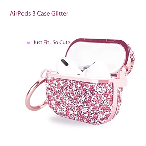 Miitoomo AirPods 3 Case Glitter Sparkling Diamond Case for Apple AirPods 3rd Generation Cute Rhinestone Cover for Girls Portable Keychain (airpods 3, Pink)