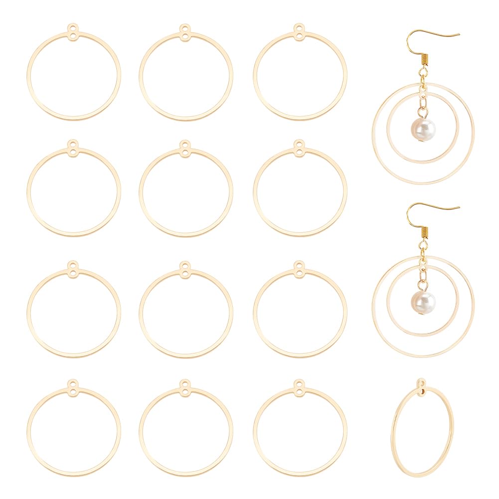 BENECREAT 20pcs 18K Real Gold Plated Round Beading Hoop Earring Finding Components for Jewelry Making, Wedding Mother's Day Festival Gift DIY, 27.5x25mm