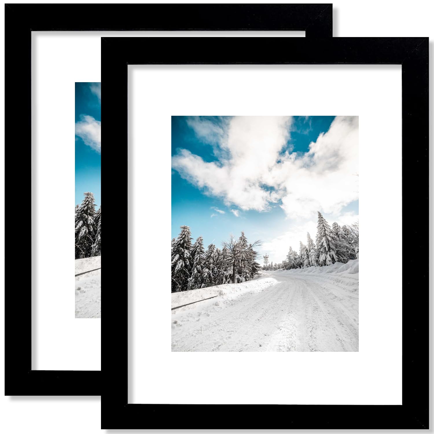 BOANKODU 11x14 Picture Frame Set of 2, Made of High Definition Transparent Plastic for 8x10 with Mat or 11x14 Without Mat, Wall Mounting Photo Frame, Black
