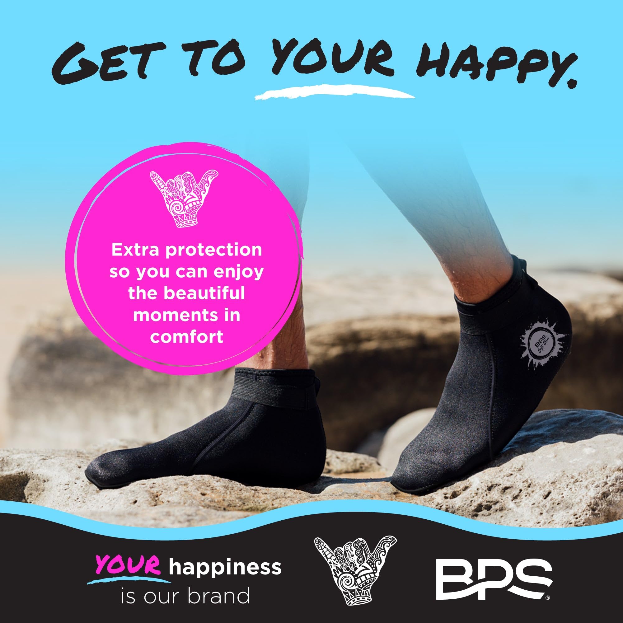 BPS - 'SOFT SKIN' Neoprene Water Socks (Low Cut) - Black w/Lilac Grey Logo - L