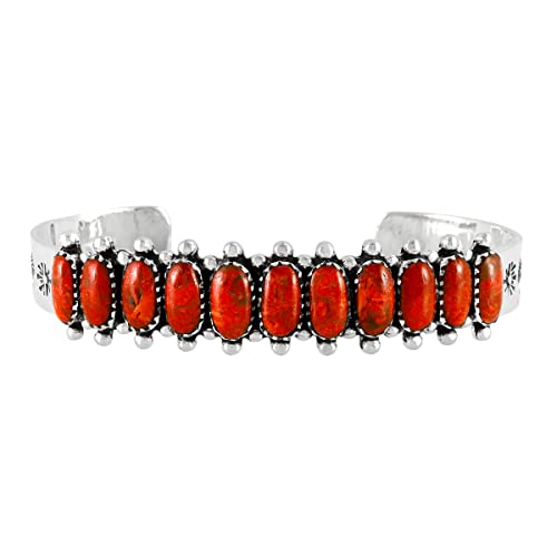 Coral Bracelet Sterling Silver 925 Cuff Bracelet (Coral)