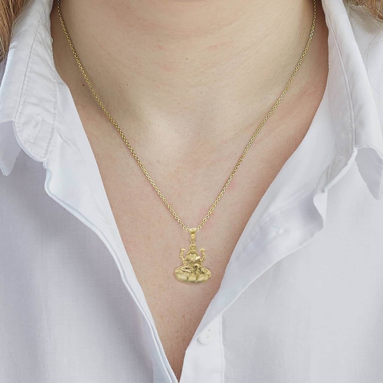 Certified 14K Yellow Gold Hindu Goddess Lakshmi (Luxmi) Pendant