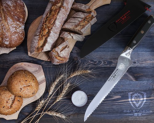 Dalstrong Serrated Offset Bread Knife - 8 inch - Shogun Series - Deli Knife - Damascus - AUS-10V Japanese Super Steel - Bread Slicer Cutter - Slicing Knife - Vacuum Treated - G10 Handle - Sheath