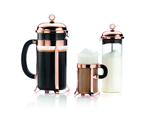 Bodum 4912-17, 7.3 x 10.1 x 12.6 cm Set of 2 Coffee Cups with Metal Frame, Glass, Gold