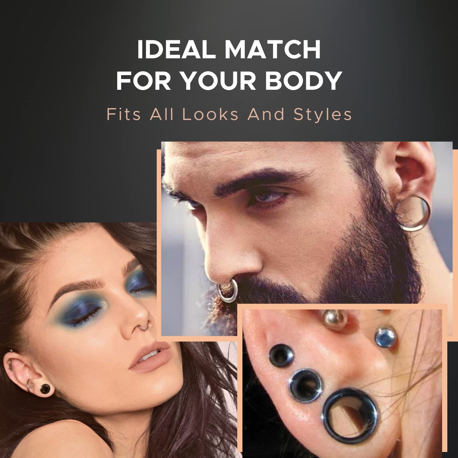 BodyJ4You 36PC Ear Stretching Kit - 14G-00G Beginner Gauges - Black White Splatter Steel Tapers Single Flare Tunnels Plugs - Stretchers Expanders Eyelets