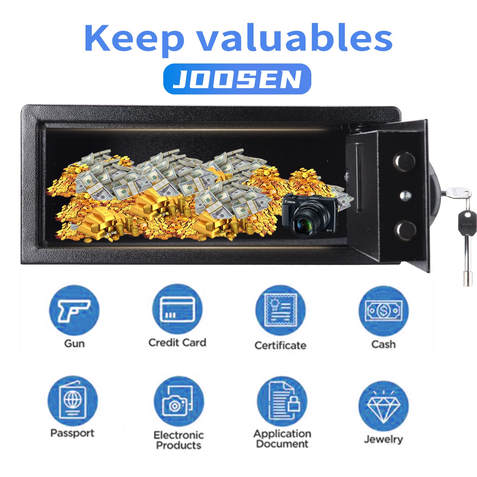 Joosen Safe Box,1 Cubic Feet Money Pistols Document Personal Screct Mini Small Safe Mounting On Floor Wall Of Home Office Hotel,Ditigal Electric Safety Box With Keypad Override Keys