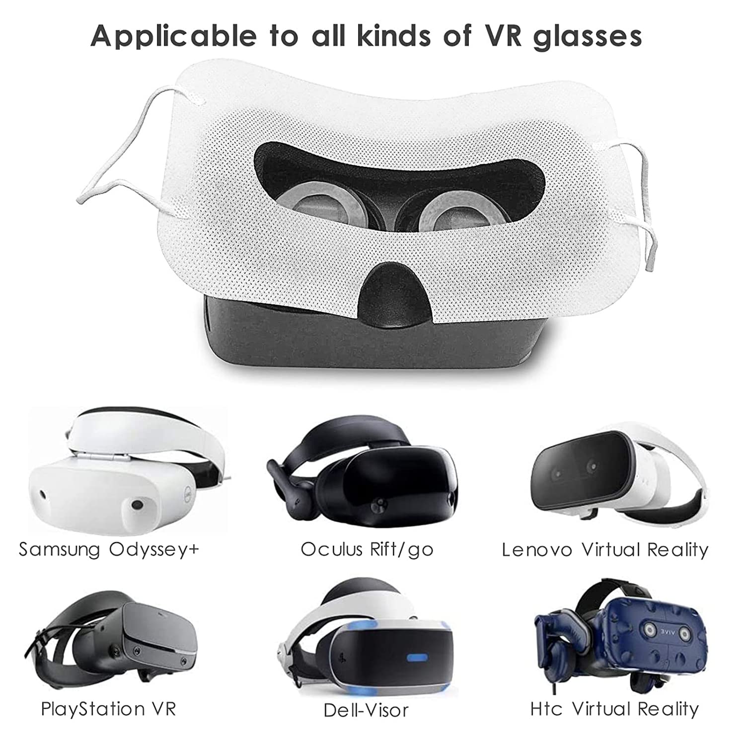 Busjoy 50PSC Disposable VR Mask Universal Sanitary Eye Mask for Oculus Quest 2/HTC Vive/Gear VR/Playstation VR/VR Box/Oculus Rift/HoloLens, Prevent Eye Infections-White