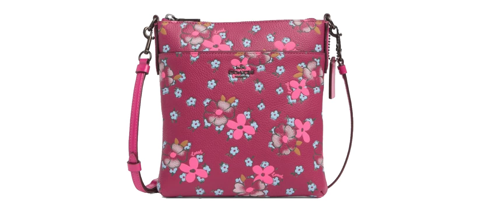 Coach Field Floral Kitt Leather Crossbody Purse in Dark Pink - #1345