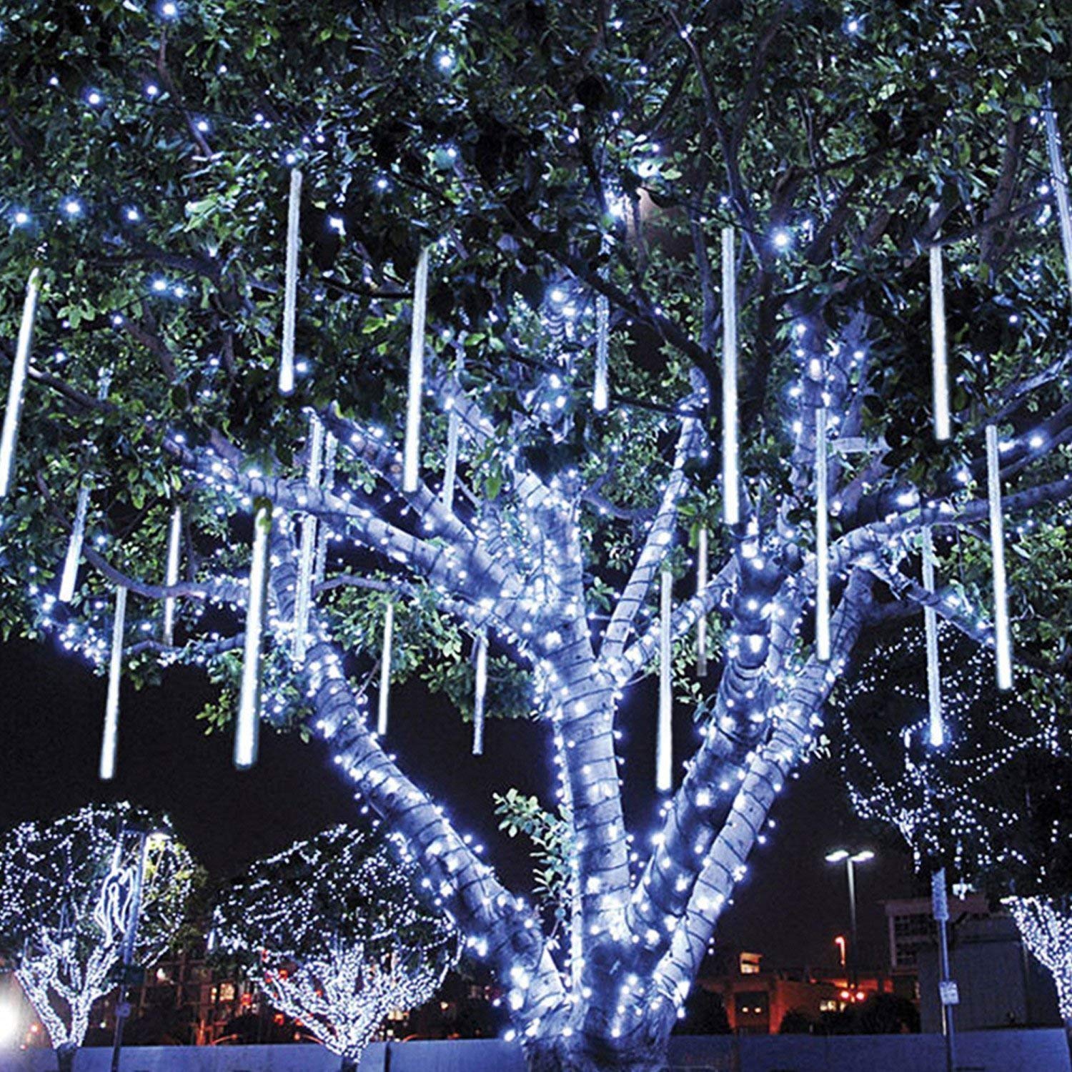 Rain Drop Lights,30cm 8 Tubes 144 LED(11.8 inch/Tube) Icicle Snow Falling Raindrop Lights for Wedding Party Holiday Xmas Halloween Home Garden Tree Decoration (White)