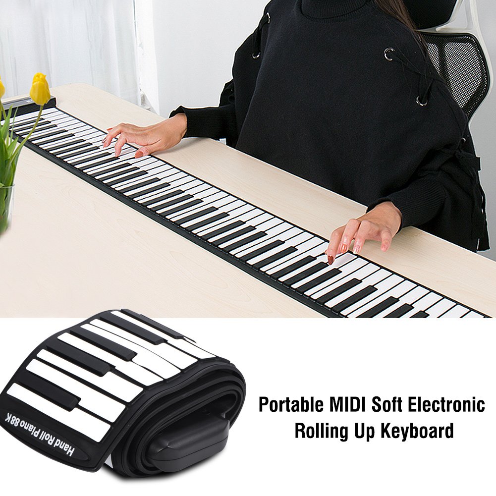 Roll Up Piano 88 Keyboard Aufrollbares Klavier Tasten,Electronic Keyboard Hand Rolling Up Piano Built in 1100mAh Li on Battery(Rolling Up Piano+Pedal+USB Cable+DC Power Cable+Storage Bag)