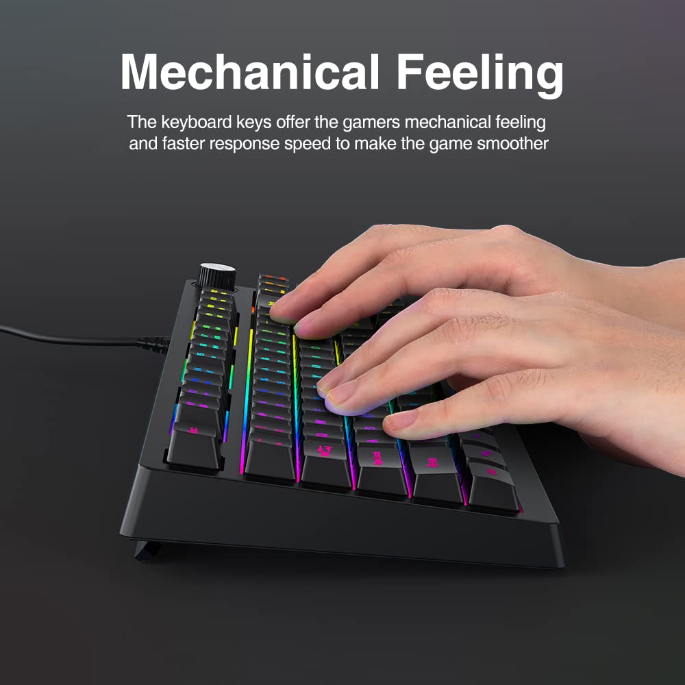 BENGOO Gaming Keyboard, RGB LED Rainbow Backlit Small Wired Keyboard with 89 Keys and Multimedia Shortcus,Mechanical Feeling Keyboard with 25 Anti-ghosting Keys for Computer Gamer PC Mac