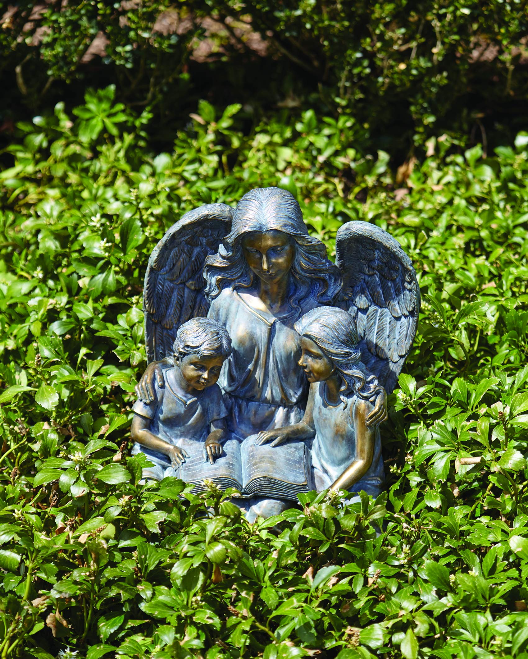 Roman - Angel with Two Children Statue, 15.5" H, Garden Collection, Resin and Stone, Decorative, Gift, Home Outdoor and Indoor Decor, Durable, Long Lasting