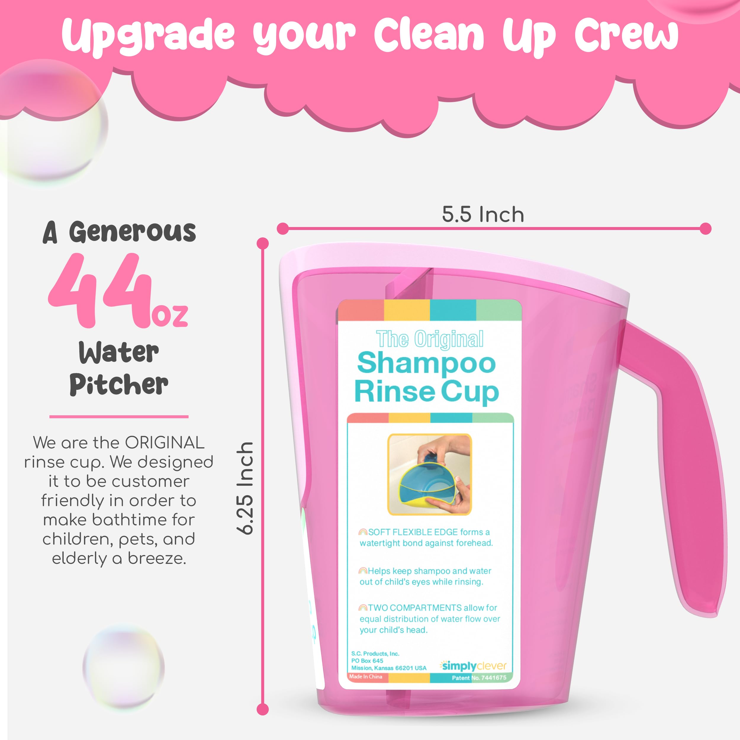 S.C. Products, Inc. Tear-Free Bathing Experience with Rinse Cup - Soft Flexible Edge, Comfortable Handling & 40 Oz Capacity