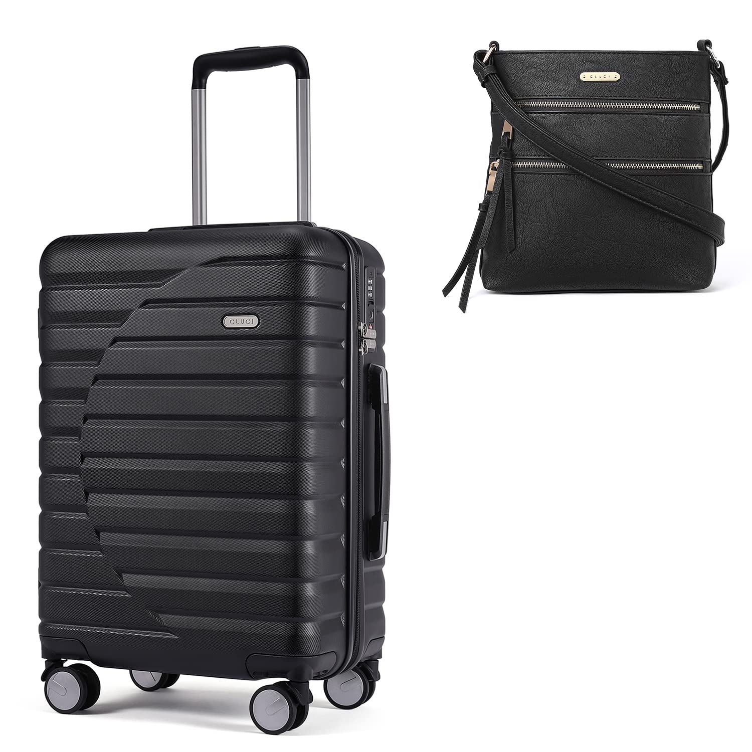 CLUCI Crossbody Purses for Women Bundles With 20" PC Hardshell Carry On Luggage