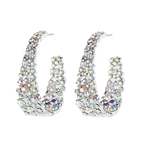 CEJUG Statement Earrings for Women Bohemian Large Dangle Drop Hoop Earring AB Rhinestone Crystal Sterling Silver Post Jewelry