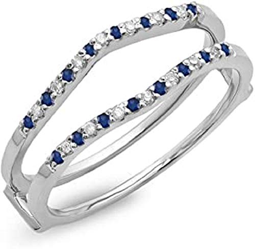 Celebrityinspired jewelry 0.50Ct Round Blue Sapphire & Simulated Diamonds Enhancer Wrap Wedding Band Ring Guard 14k White Gold Finish Sterling Silver (8.75)
