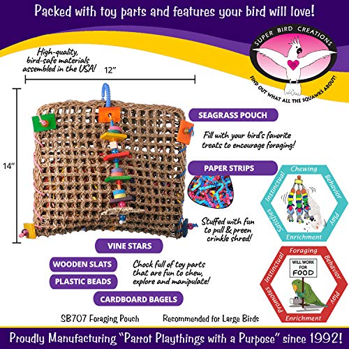 Super Bird Creations SB707 Seagrass Foraging Pouch Bird Toy, Large Bird Size, 14β x 8β x 13β