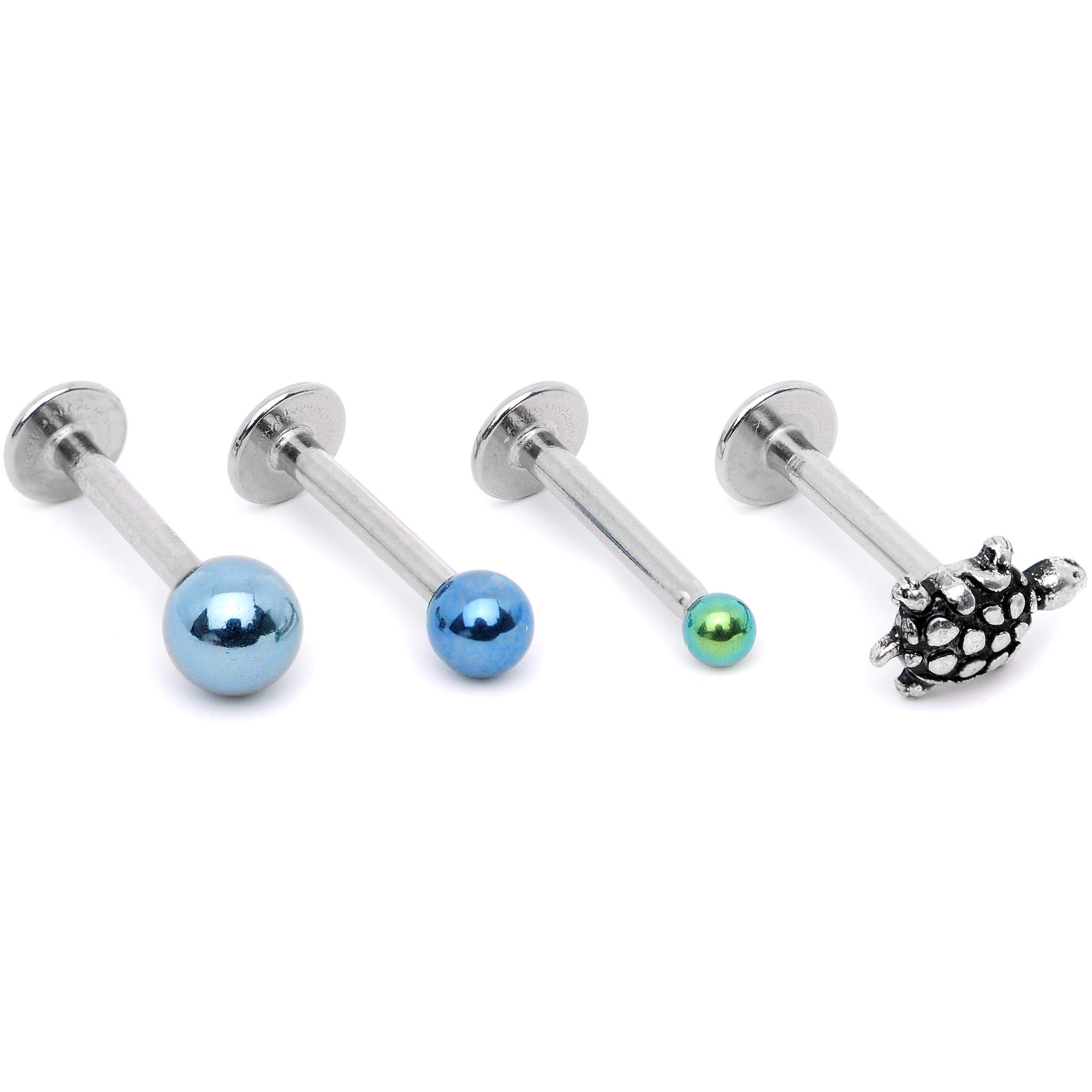 Body Candy 16G 316L Steel 4PC Tragus Helix Deep Sea Variety Ball End Turtle Cartilage Stud Earring Set 5/16"