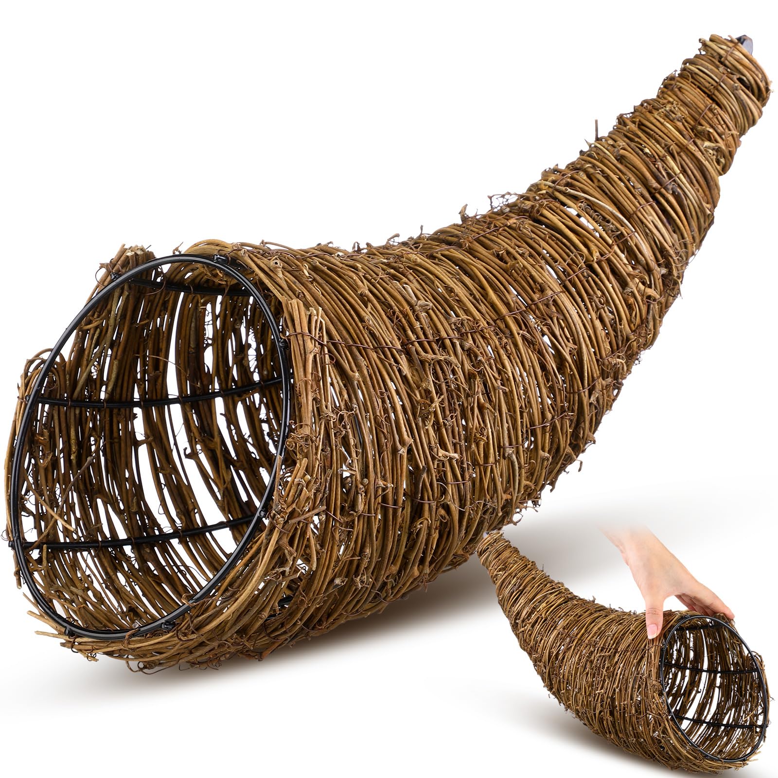 Dandat ThanksgivingFall Cornucopia Basket 13.78 Inch Farmhouse Fall Cornucopia Centerpieces Rustic Horn of Plenty Table Decoration for Fall Harvest Cornucopia Decor for Table Decorations Centerpieces