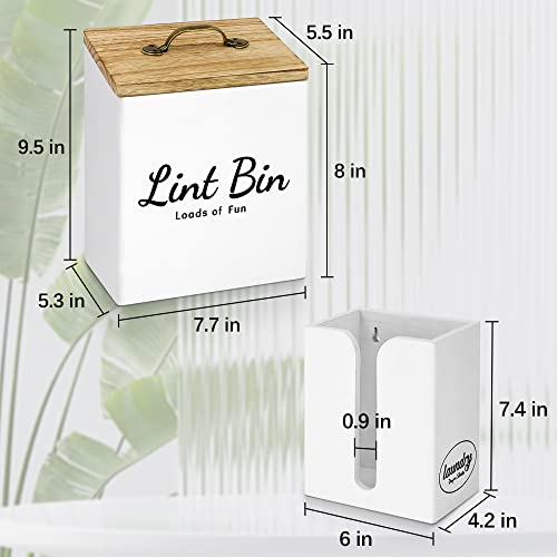 Farmhouse Magnetic Lint Bin & Dryer Sheet Holder Set, Dryer Sheet Dispenser with Lid for Laundry Room Decor and Accessories, Fabric Softener Dispenser Laundry Pods Container Lint Bin for Laundry Room