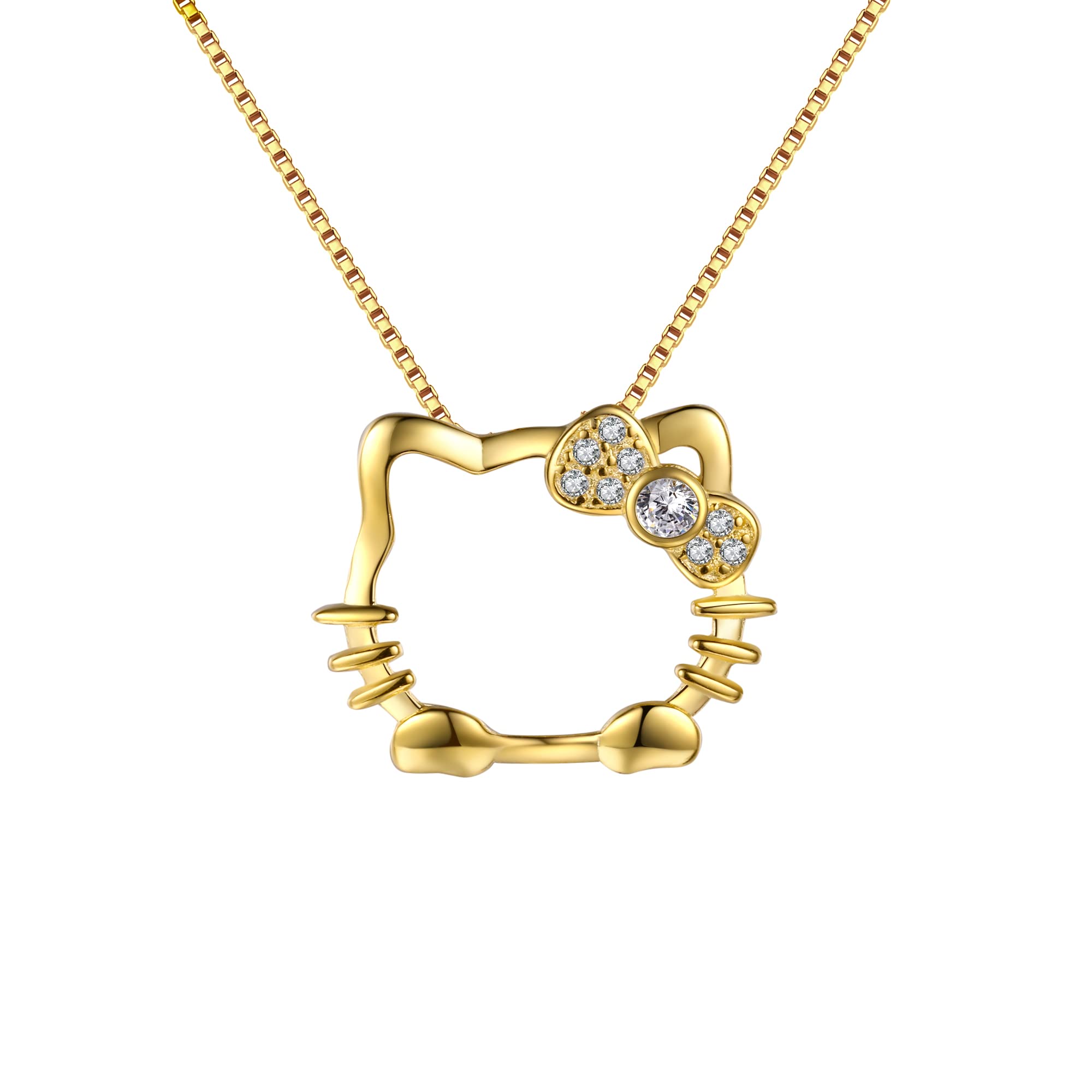 BPBeauty Co. Adorable Cute Kitty Necklace 925 Sterling Silver w/ 18k Gold Plating Cute Cat Pendant ABF