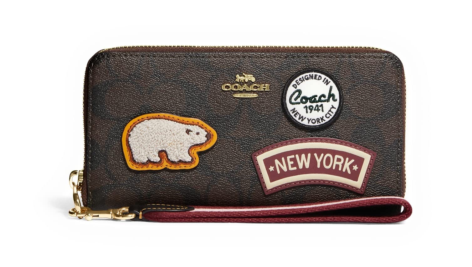 COACH LONG ZIP AROUND WALLET IN SIGNATURE CANVAS WITH SKI PATCHES CE678
