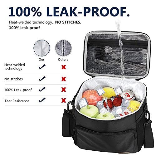 Gloppie Lunch Bag for Men Lunch Box Bag Women Insulated Lunch Cooler Bag Lunchbox for Adults Reusable Lunchbag Black Lncuh Pail Work