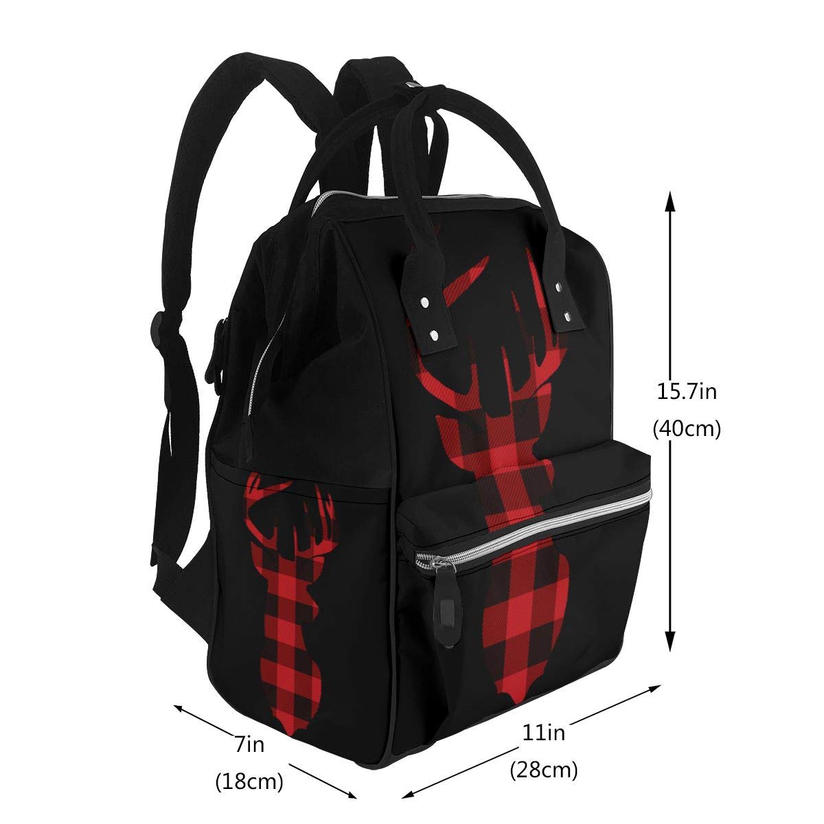 Buffalo Plaid Deer Diaper Backpack Travel Baby Nappy Bag Multi-Function Diaper Bag