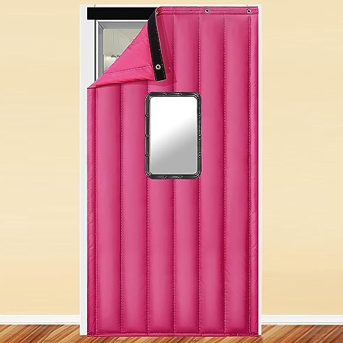 Kszoxdi Heavy Duty Thermal Insulation PU Doorway Curtain Screen Door Curtains Panel Soundproof Blanket Extra Wide with Window 30cm W x 45cm L for Garage Front Door Patio Kitchen Pink (Size : W130cm*H