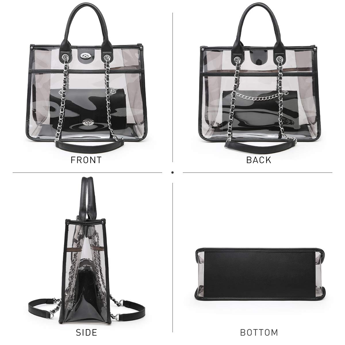 MARCO M KELLY Large Clear Tote Bag Stadium Approved Women Clear Purse for Stadium Events Crossbody 2 in 1 Shoulder Work Bag