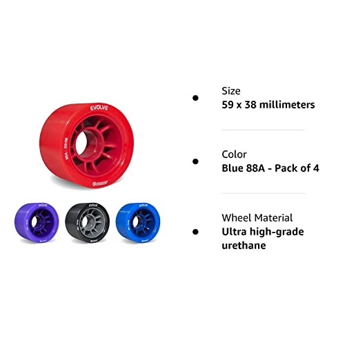 Bont Skates - Evolve Roller Derby Skate Wheel - Indoor Roller Skate Wheels - Rollerskate Wheels - 88A 92A 95A 98A - Red Black Blue Purple (Blue 88A - Set of 4)