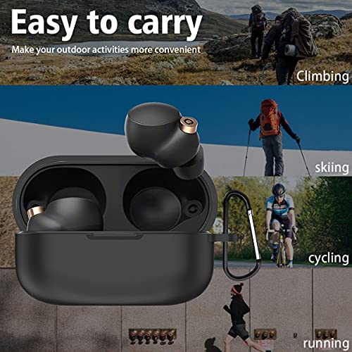 for Sony WF-1000XM4 Case Cover,Woocon 5 in 1 Soft Silicone Protective Accessories Kit Skin Sleeve for Sony WF1000XM4 True Wireless Earbuds Charging Case with Keychain/Anti-Lost Strap/Ring/Brush(Black)