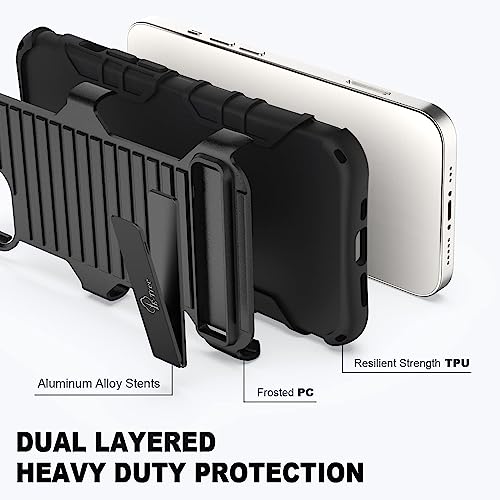 E-Tree Compatible with iPhone 14 Case for iPhone 13 Case Black, [with Crossbody Lanyard and Stand] [Shockproof] Protective Phone Cover for iPhone 13/14, Strap Around Neck