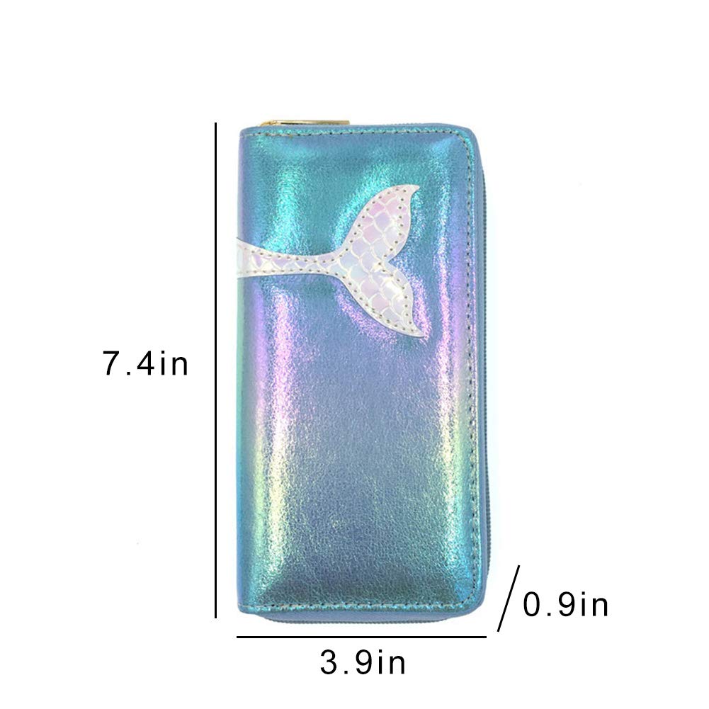 LEOMOSTE Holographic Wallet Shiny Mermaid Purse Money Clip Mini Evening Clutch Bag Rainbow Card Holder