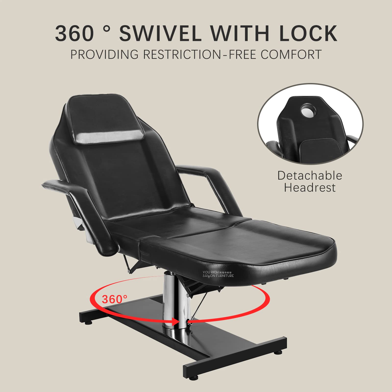 Dangvivi Hydraulic Tattoo Chair Table for Client, Lash Chair for Eyelash Extensions with Rolling Stool,Esthetician Bed Facial Chair,360 Swivel Adjustable Beauty Salon Spa Bed (Black Hydraulic)